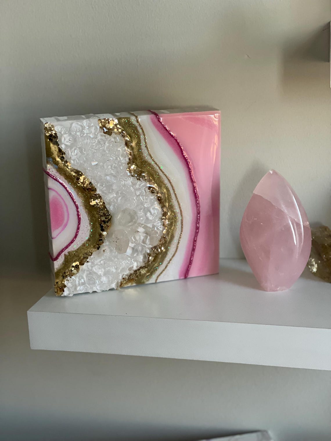 Angelina Resin Painting With Quartz Crystals - Miniature 6x6 Inch Art ...