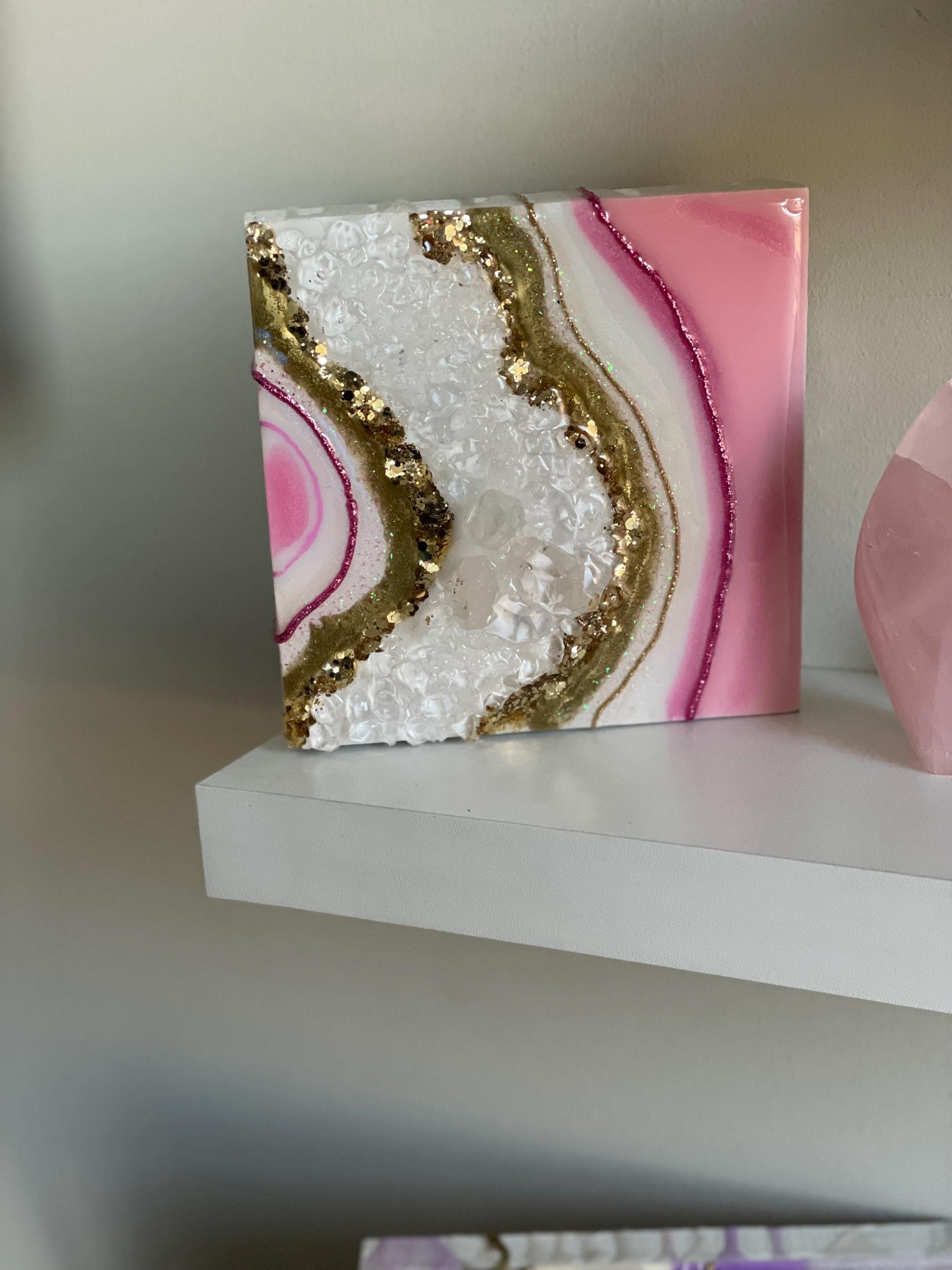 Angelina Resin Painting With Quartz Crystals - Miniature 6x6 Inch Art ...