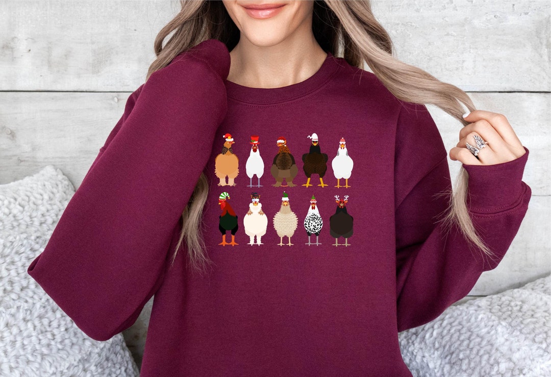 Сute Christmas Chickens Sweatshirt, Womens Christmas Chicken Sweatshirt ...