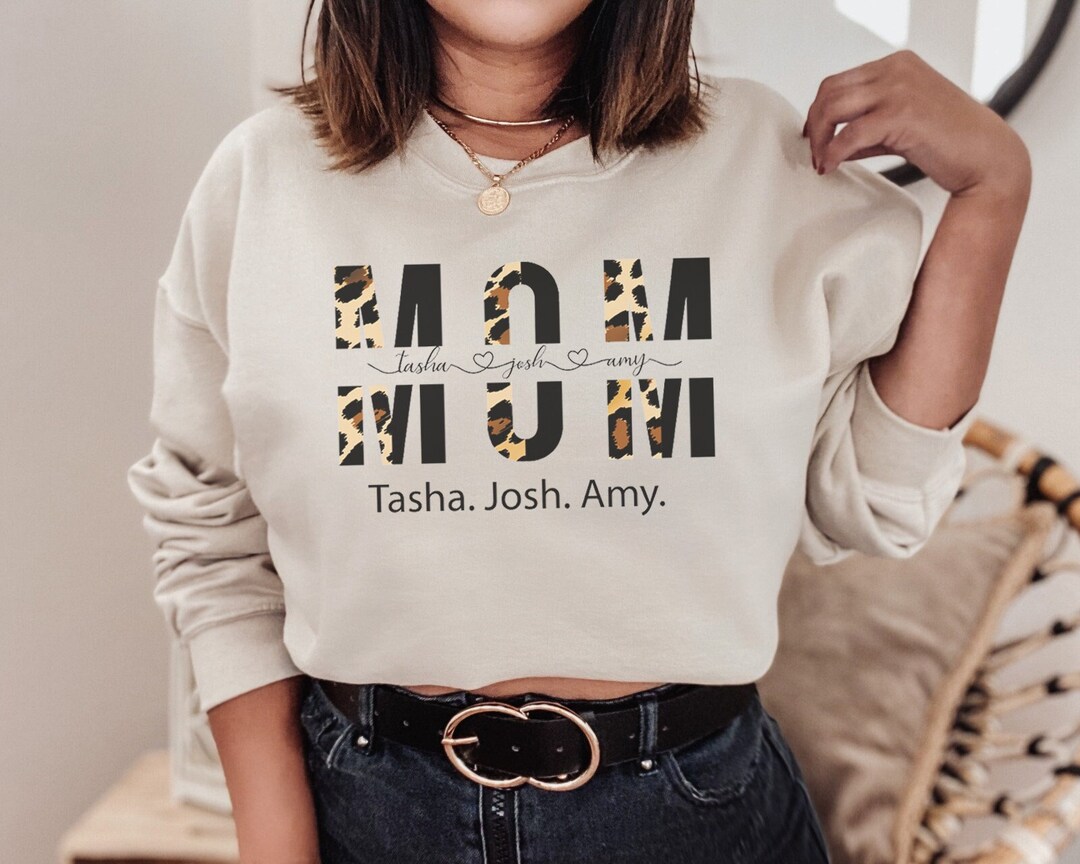 Custom Mom Sweat,with Kids Names, Leopard Mom Hoodie,personalized Mom ...