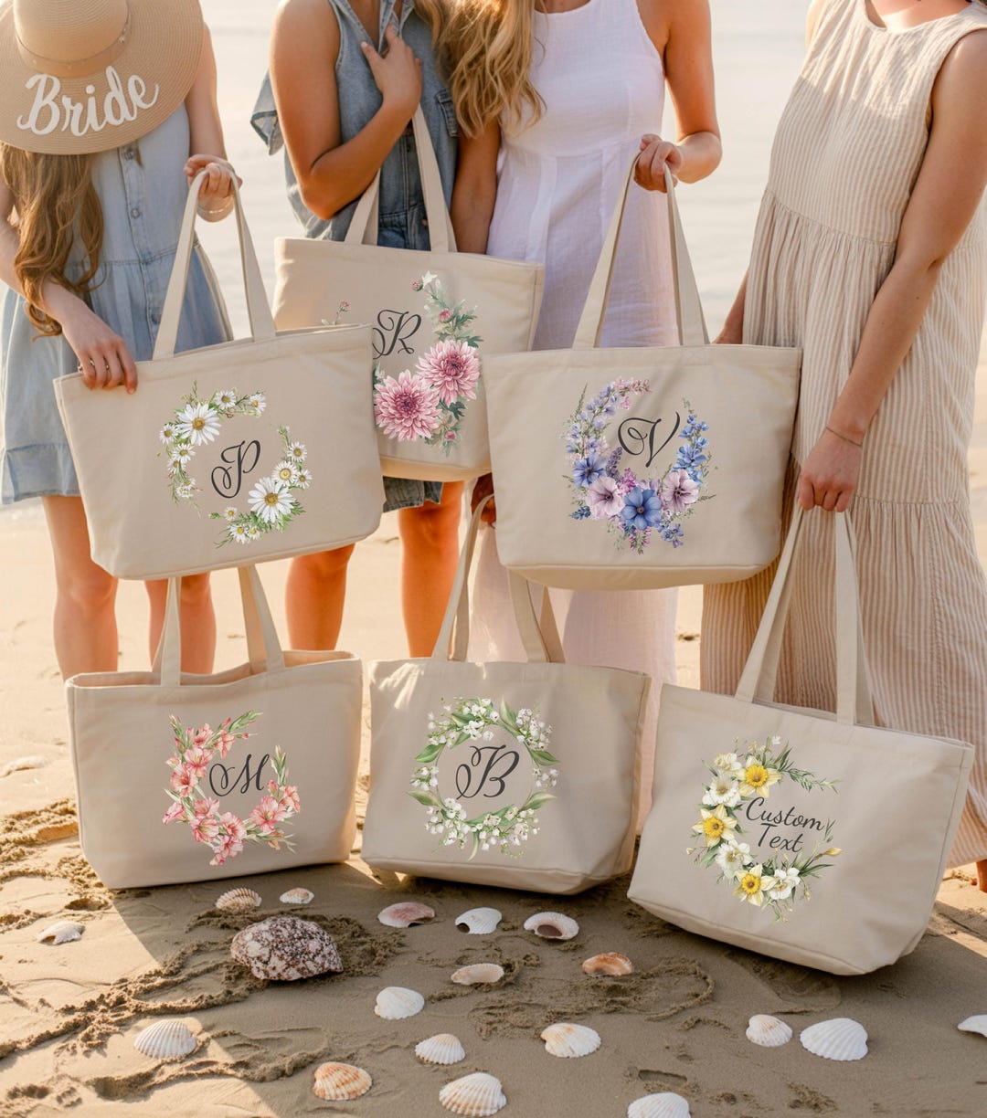 Personalized Birth Month Flower Tote Bags for Women, Cute Canvas Tote ...