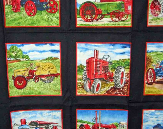 Farmhouse Fabric Remnant, Vintage Tractor Fabric, Tractor Fabric ...