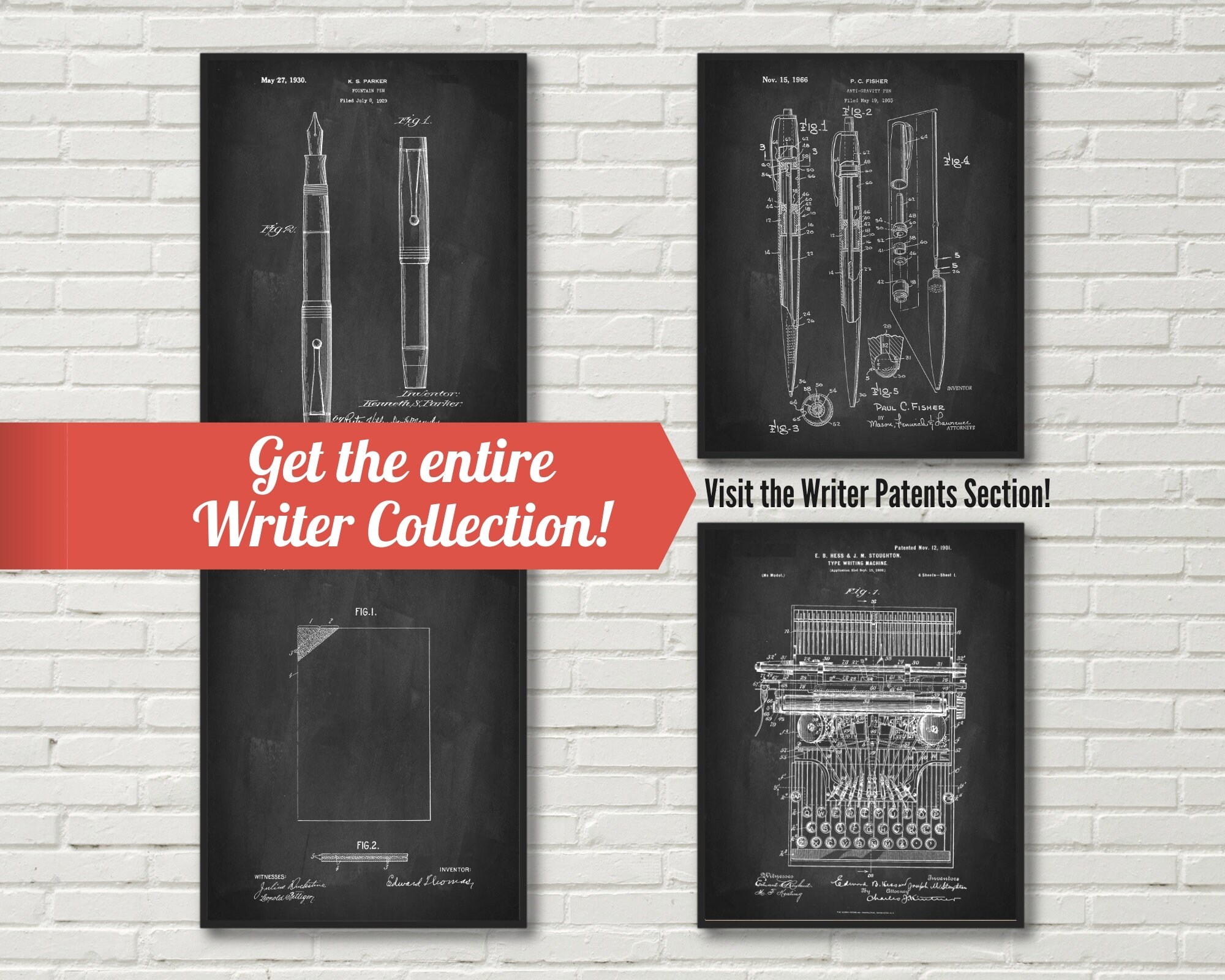 Fountain Pen Wall Art Patent Print Downloadable Poster Bestselling Home ...