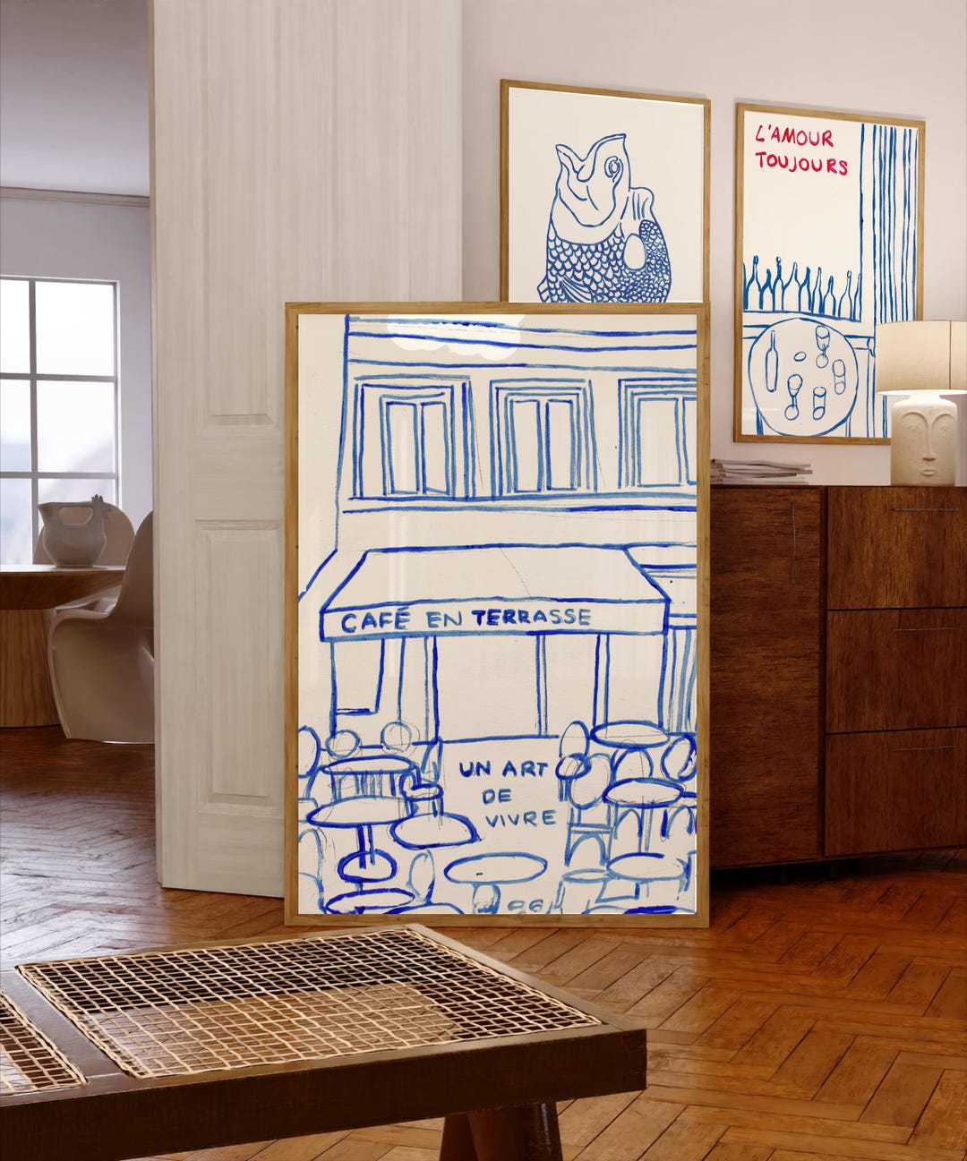 French Cafe Wall Art, Blue Cafe Art, Bistro Food Artwork, Coquette ...