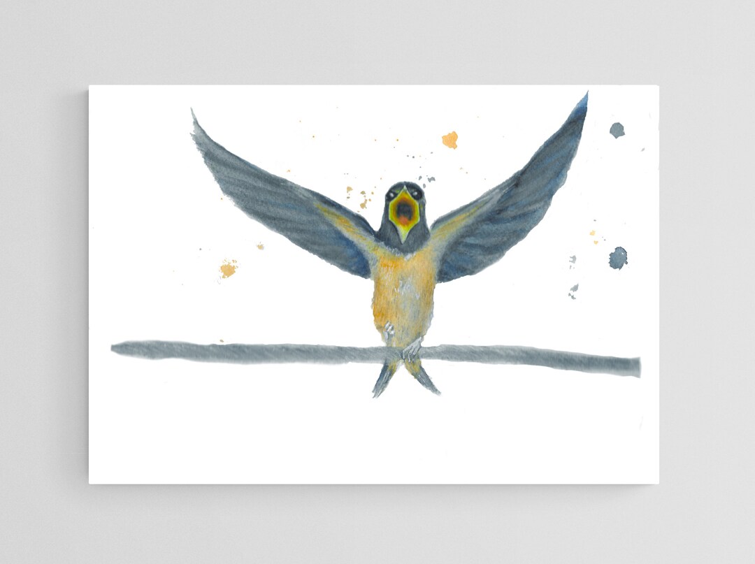 Watercolor Swallow Print, Swallows Ready to Migrate in Italy, Nature ...