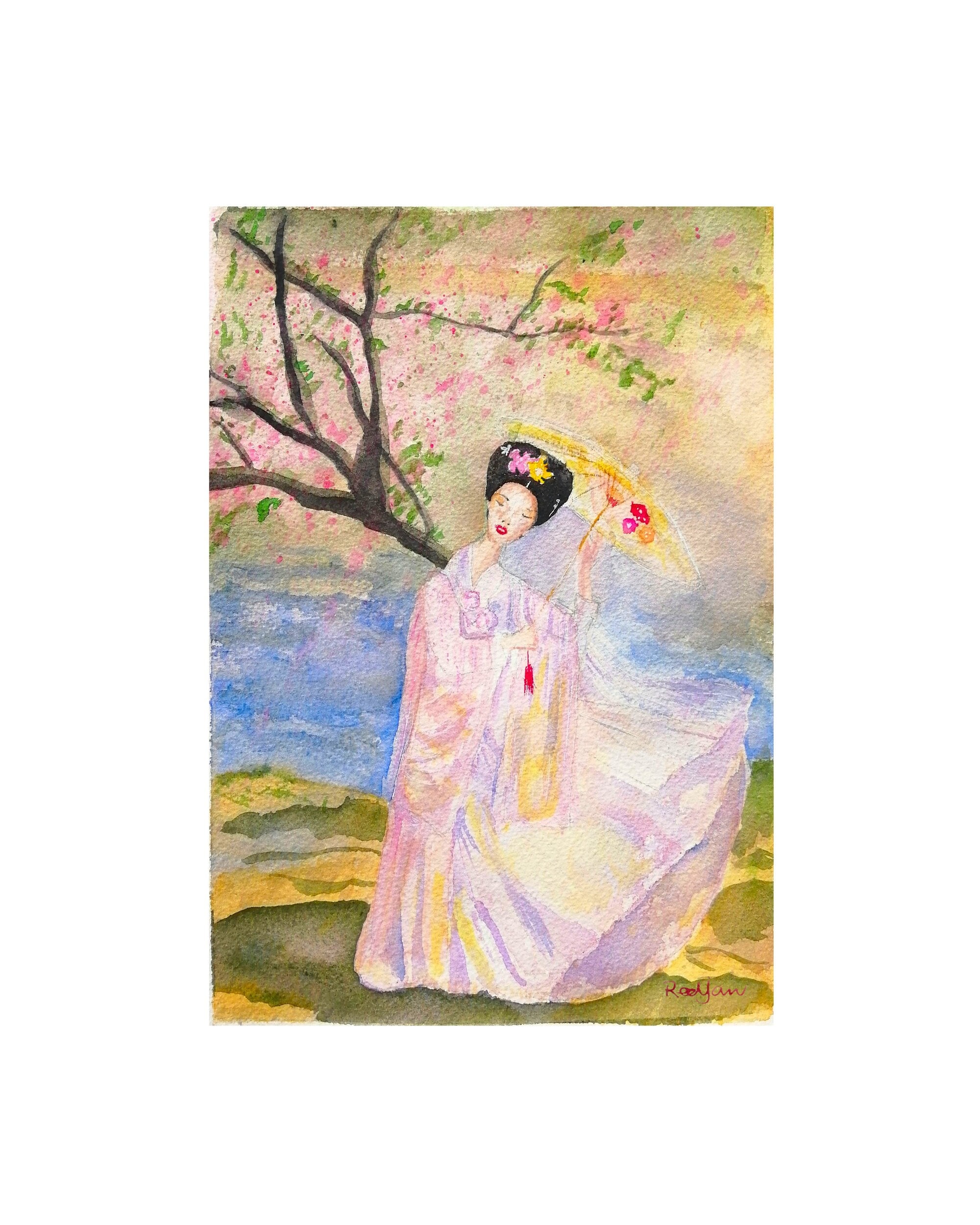 Lady With Parasol, Watercolour Print, Ethereal Woman With Parasol by ...