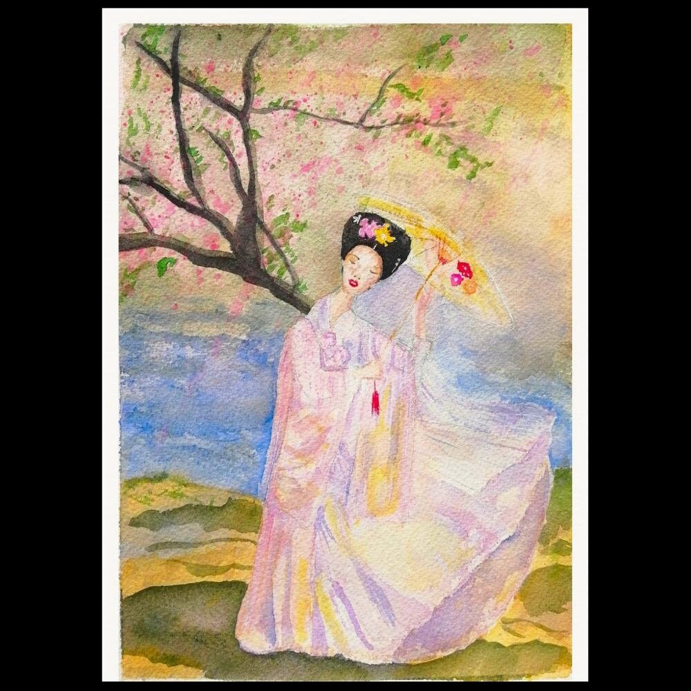 Lady With Parasol, Watercolour Print, Ethereal Woman With Parasol by ...