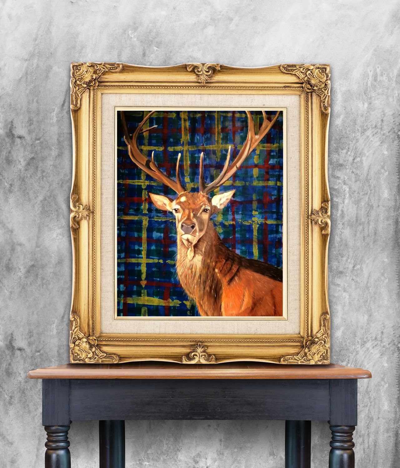 Scottish Stag Art Print, Tartan Background, Highland Theme - Etsy UK