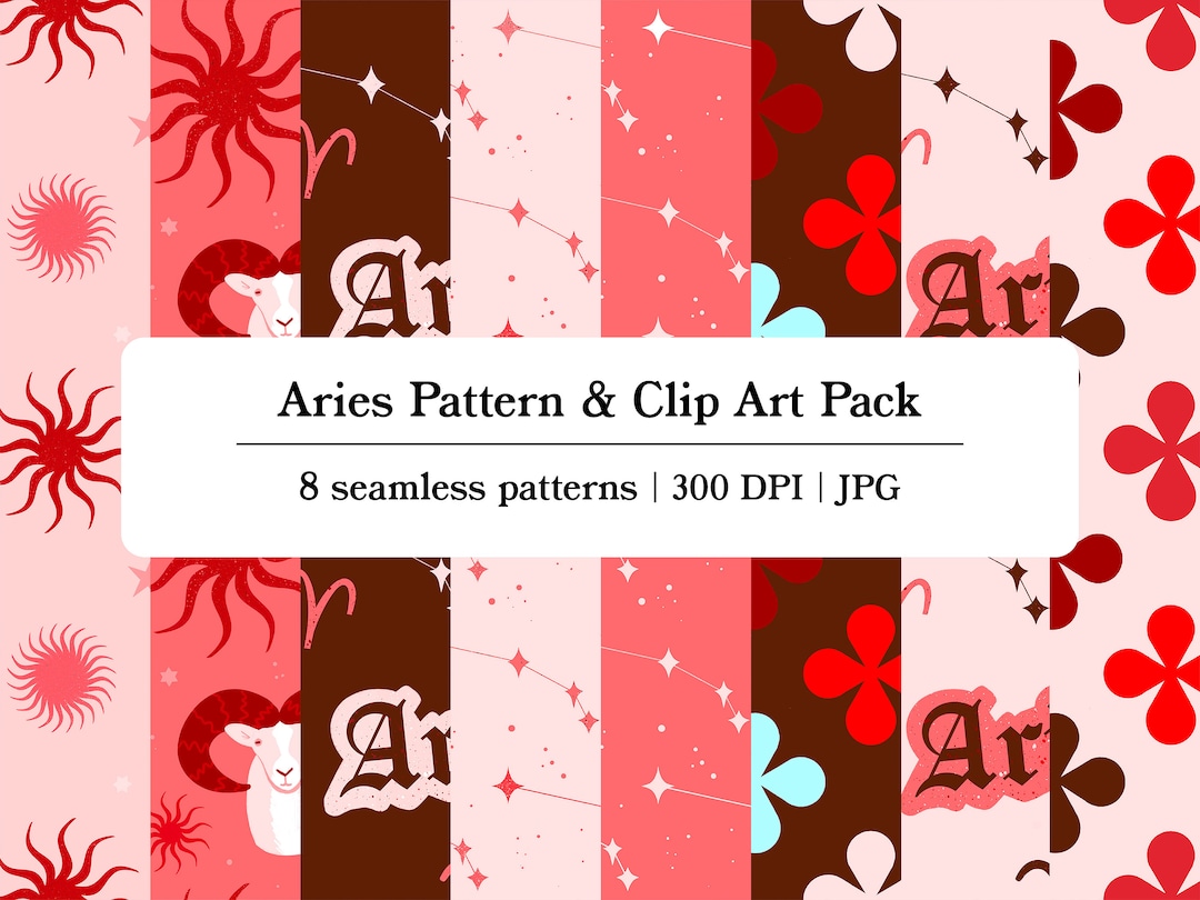 Aries Pattern and Clip Art Pack, Zodiac Patterns, Trendy Patterns ...