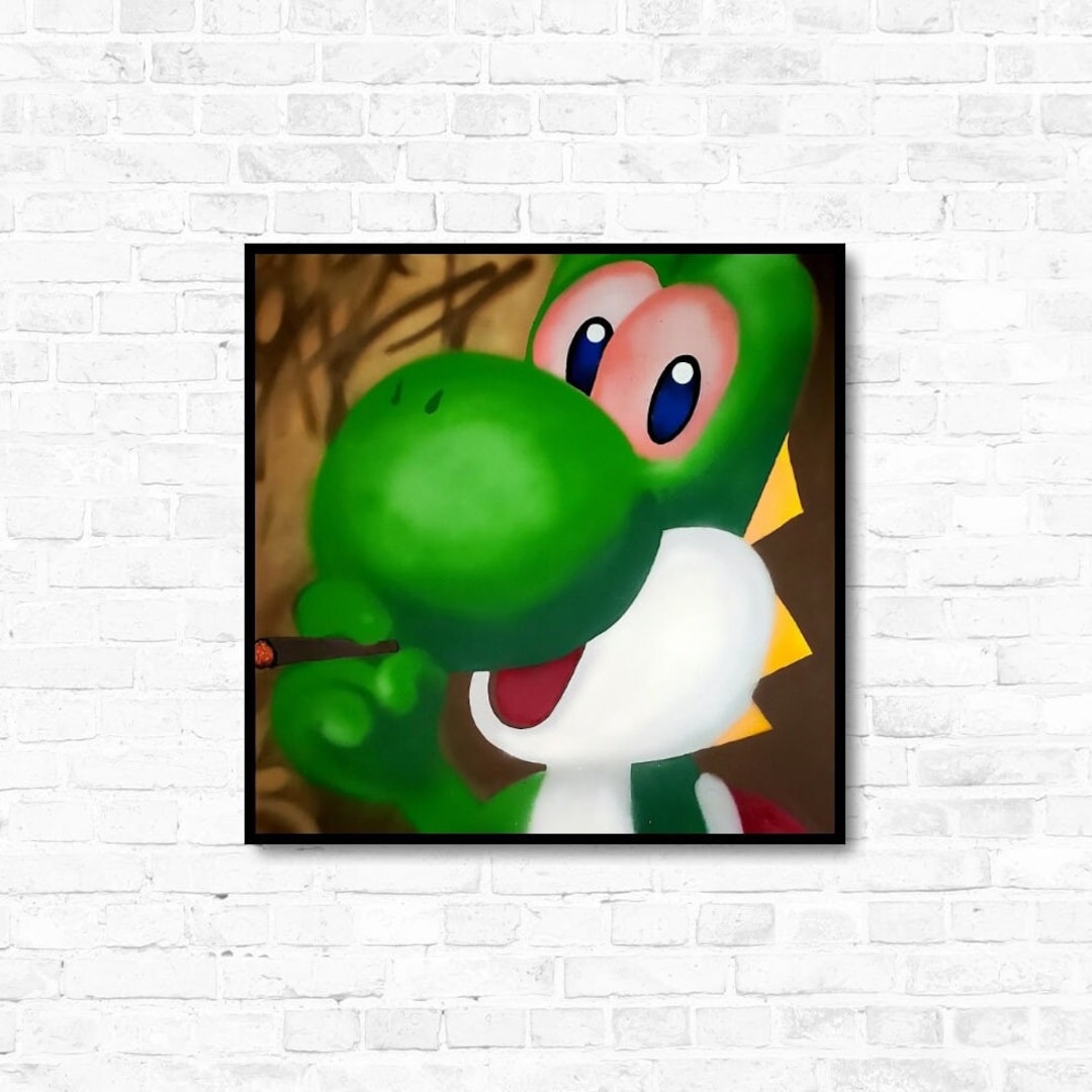 Spraypaint Yoshi Artwork. Made by SOHPE in 2023. Unique Canvas Art - Etsy