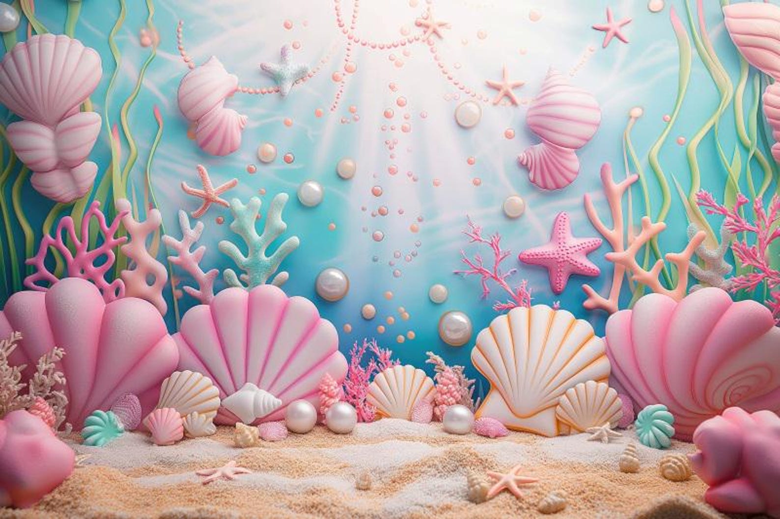 Mermaid Underwater World Shell Backdrops Banner Pearls Coral Children ...