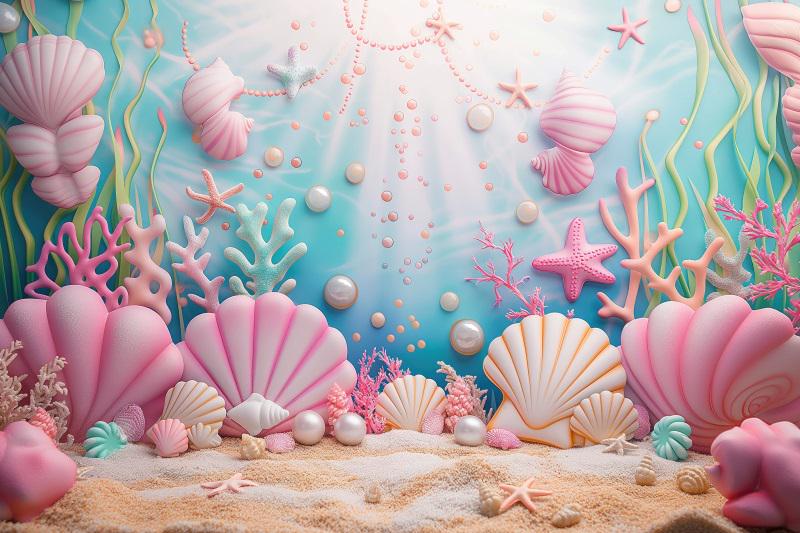 Mermaid Underwater World Shell Backdrops Banner Pearls Coral Children Birthday Booth Photography ...