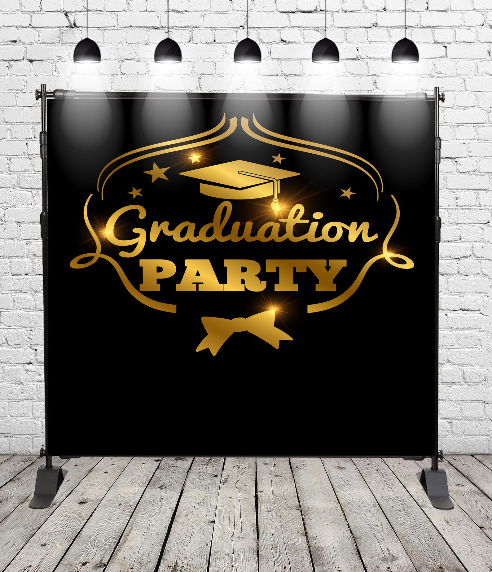 Golden Graduation Hat Glittering Stars Photo Backdrops Personalize ...