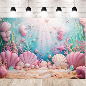 Mermaid Underwater World Shell Backdrops Banner Pearls Coral Children ...