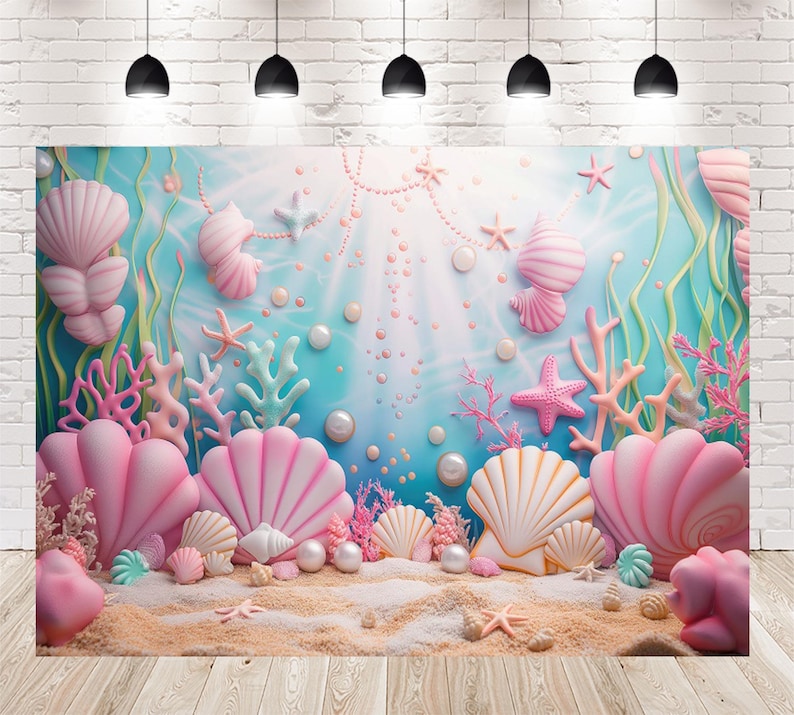 Mermaid Underwater World Shell Backdrops Banner Pearls Coral Children ...