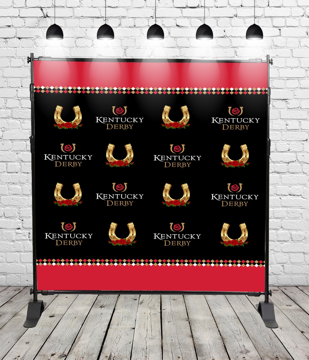 Kentucky Derby Red Roses Flowers Photo Backdrops Booth Black Golden ...