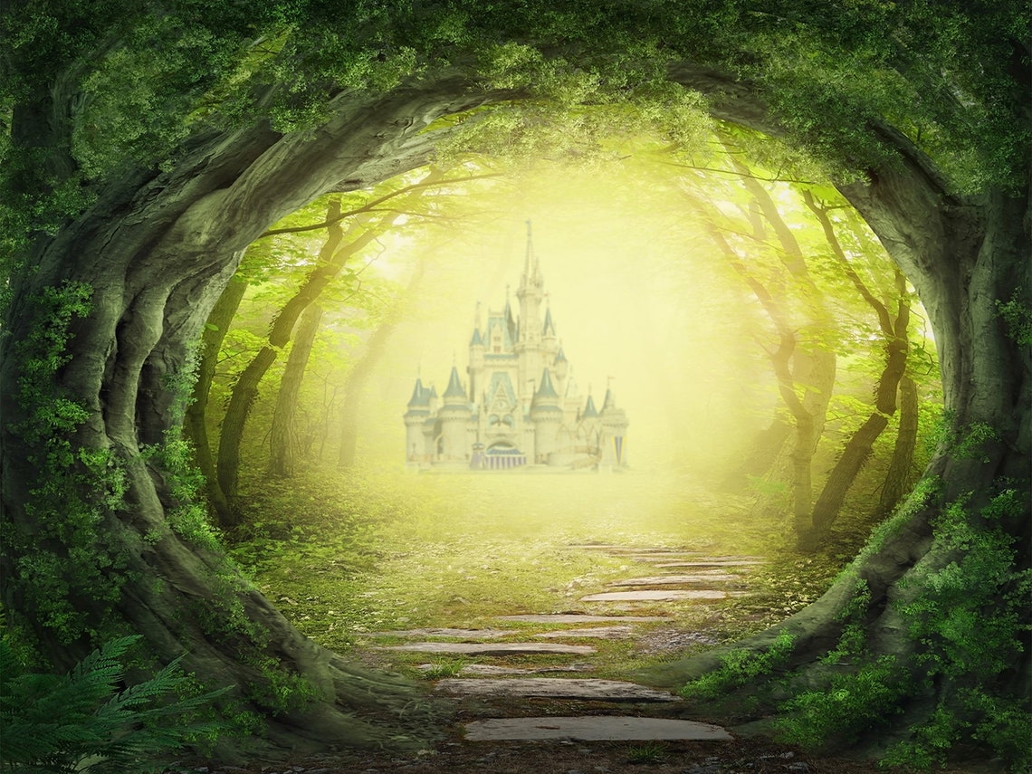 Green Forest Tree Castle Photo Backdrops Booth Cartoon Charming Kids ...