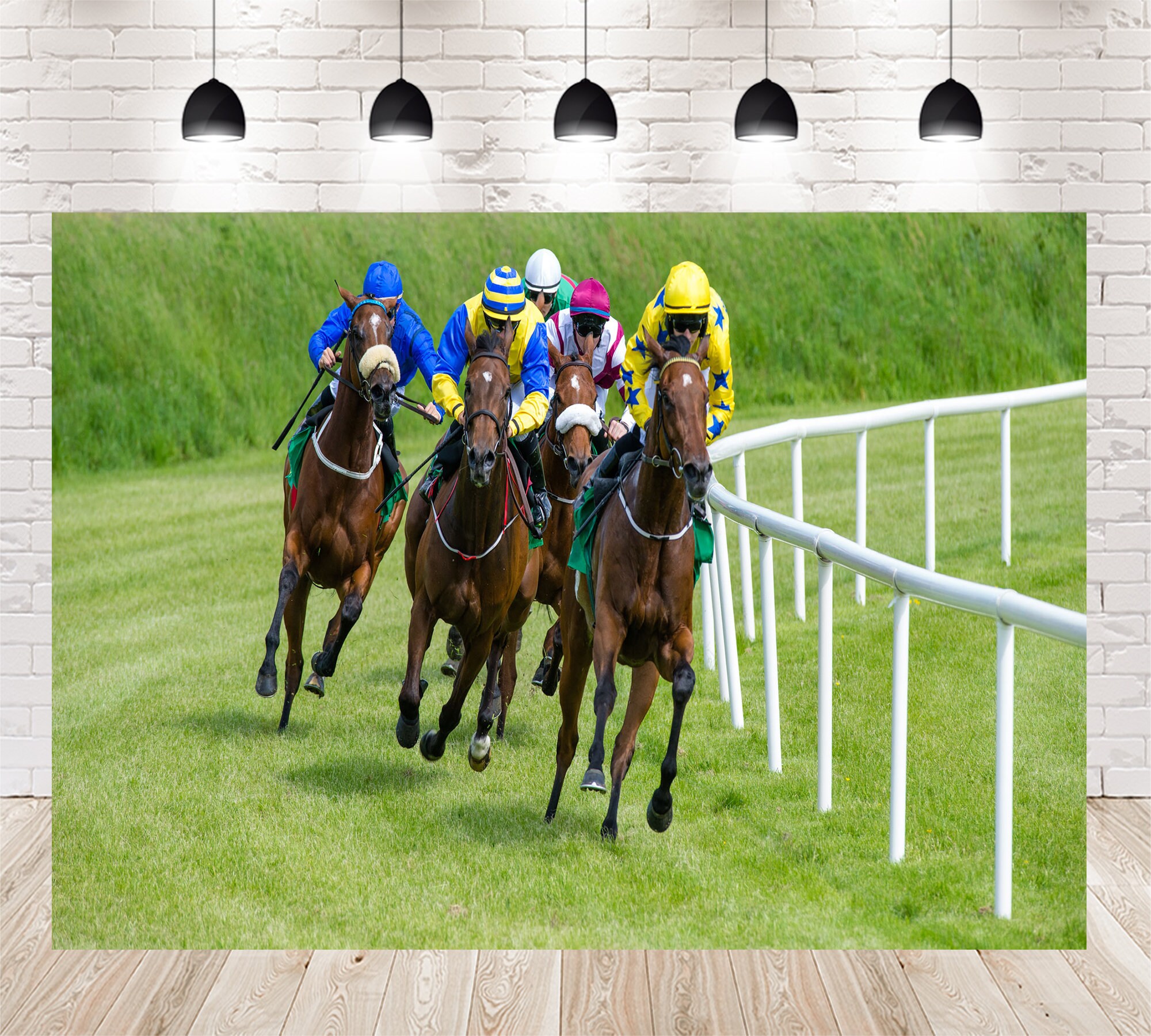 Race Horses and Jockeys Photo Backdrops Booth Photography Seamless Race ...