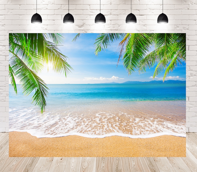 Coconut Palm Trees Tropical Beach Photo Backdrops Booth Photography Sky ...