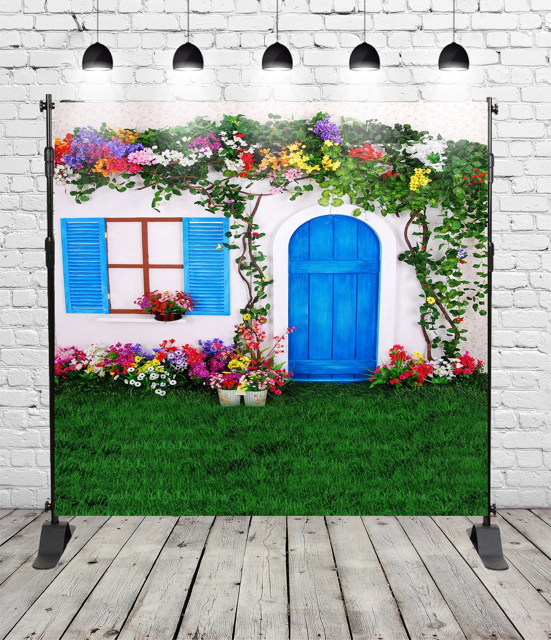 Outdoor Colorful Flower Wall Photo Backdrops Booth Green Grass ...