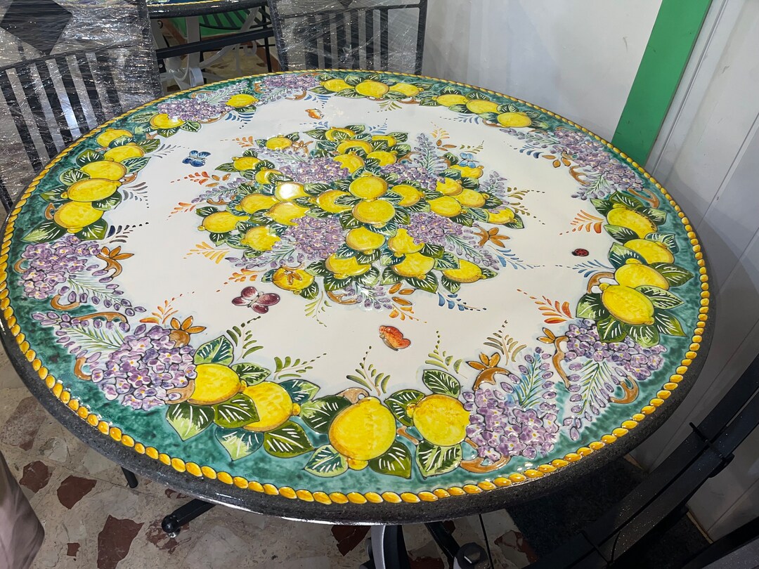 Italian Volcanic Flower Outdoor Table With Iron Base Lemon Decor - Etsy