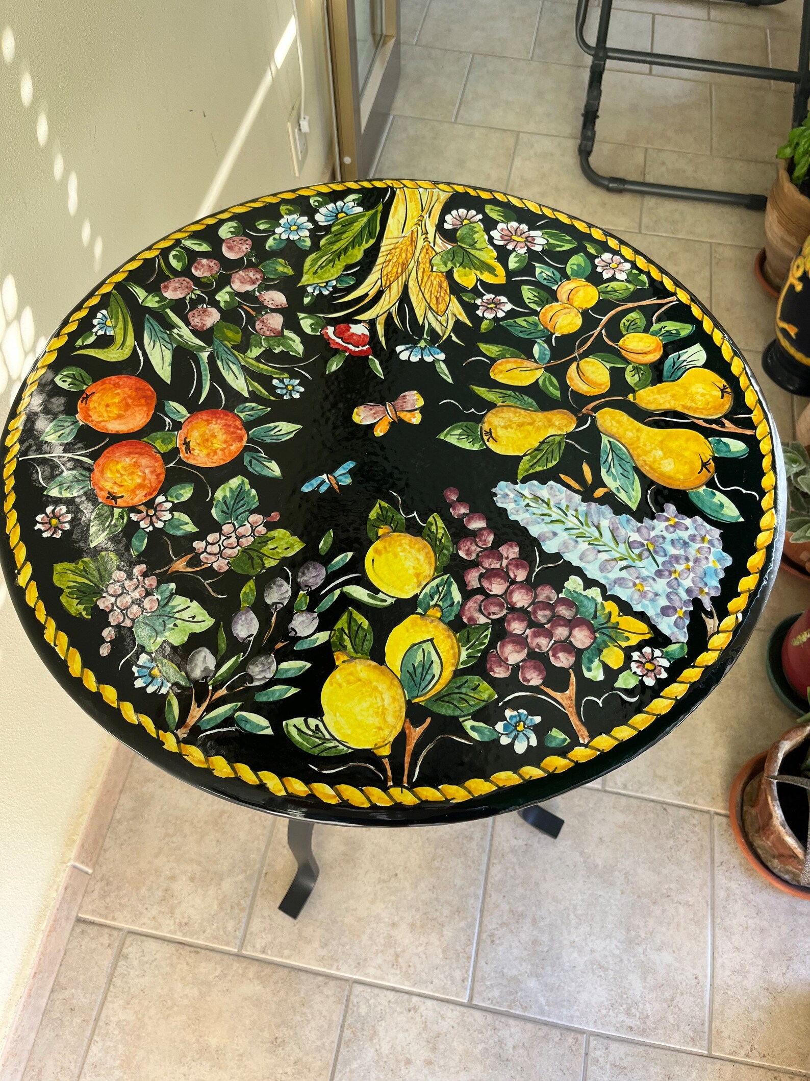 Italian Volcanic Outdoor Table With Iron Base Lemon Decor - Etsy