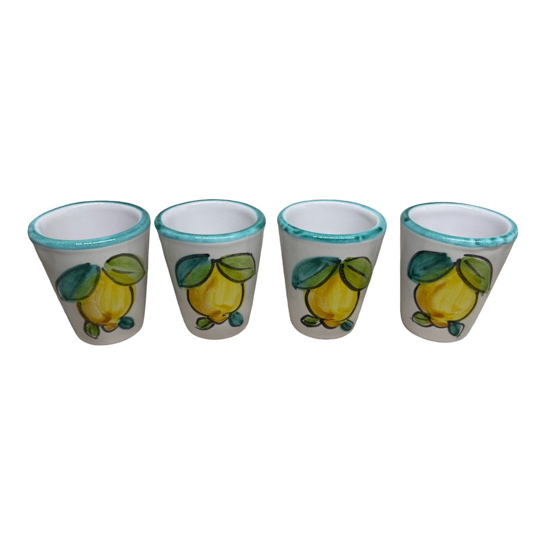 Limoncello Glass Set | Four Ceramic Liqueur Cups| Homemade Limoncello ...
