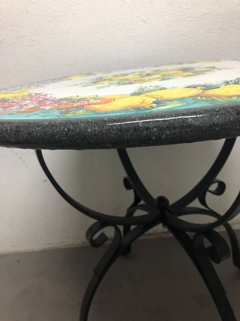 Italian Volcanic Outdoor Table With Iron Base Lemon Decorated | Etsy