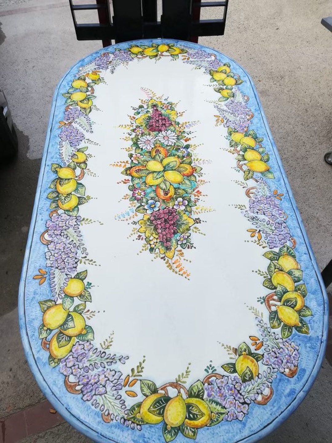 Italian Volcanic Outdoor Table With Iron Base Lemon Decor - Etsy
