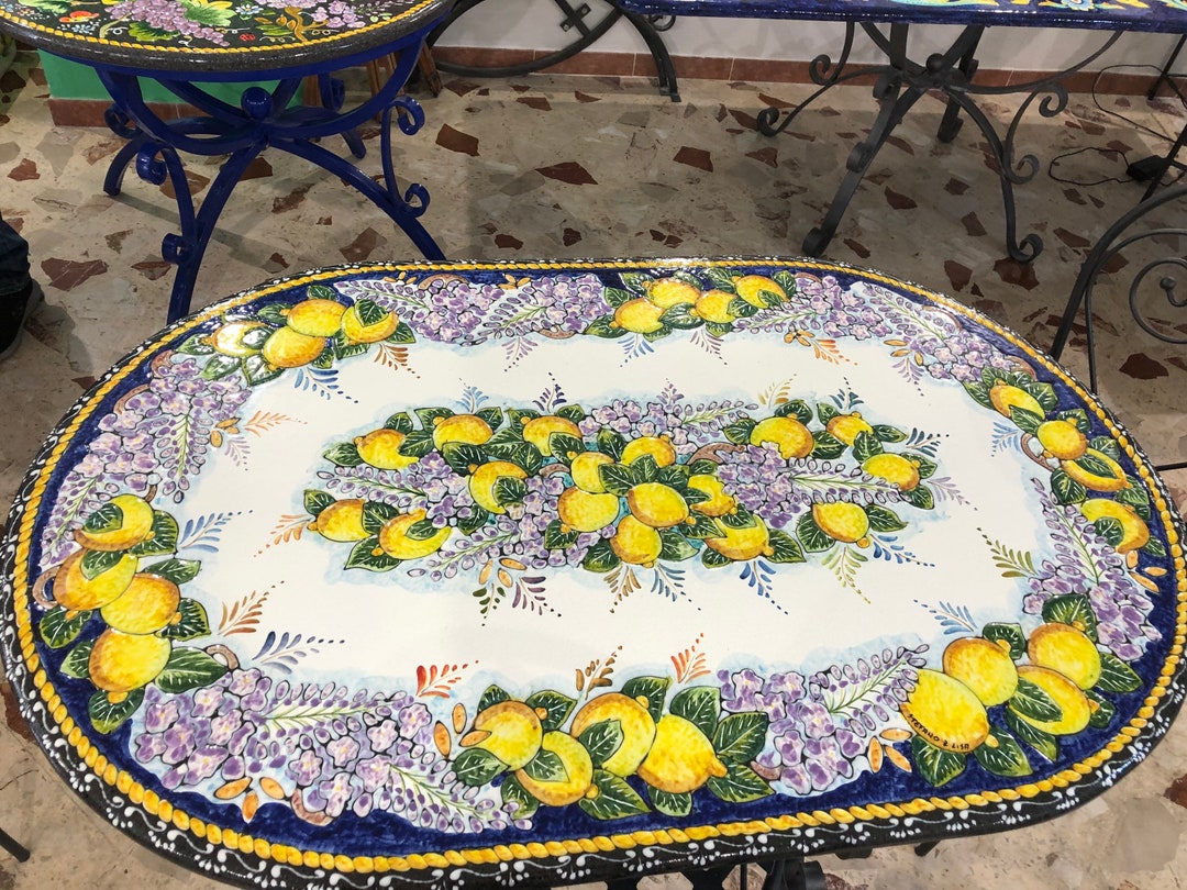 Italian Volcanic Outdoor Table With Iron Base Lemon Decor - Etsy