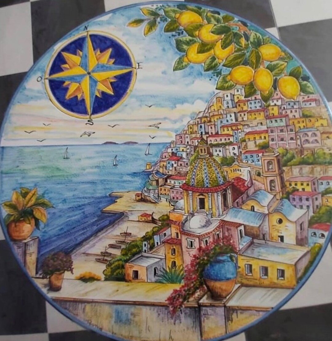 Positano Landscape Lava Stone Table | Hand Painted Table | All Weather ...