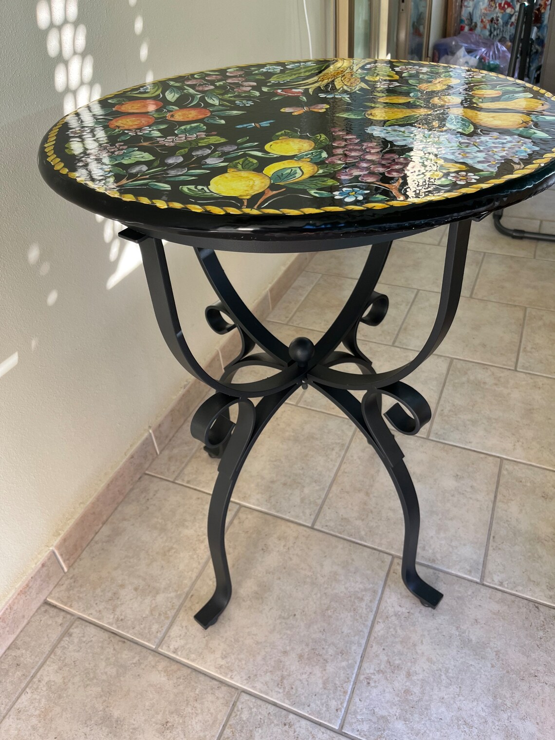 Italian Volcanic Outdoor Table With Iron Base Lemon Decor - Etsy