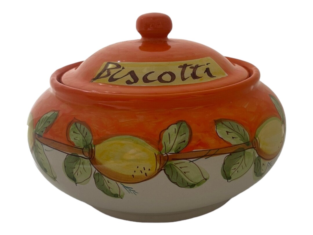 Cookie Jar Hand Painted Lemon Design Ceramic Kitchen Canister With Lid ...