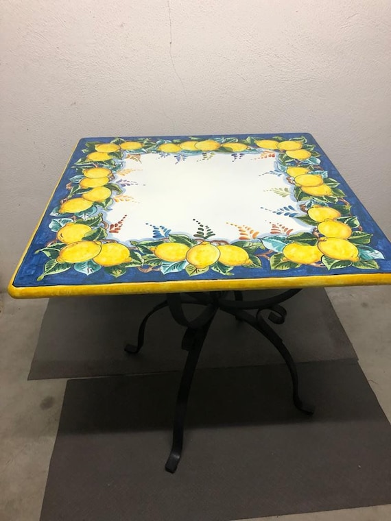Italian Volcanic Outdoor Table With Iron Base Blue Lemon | Etsy