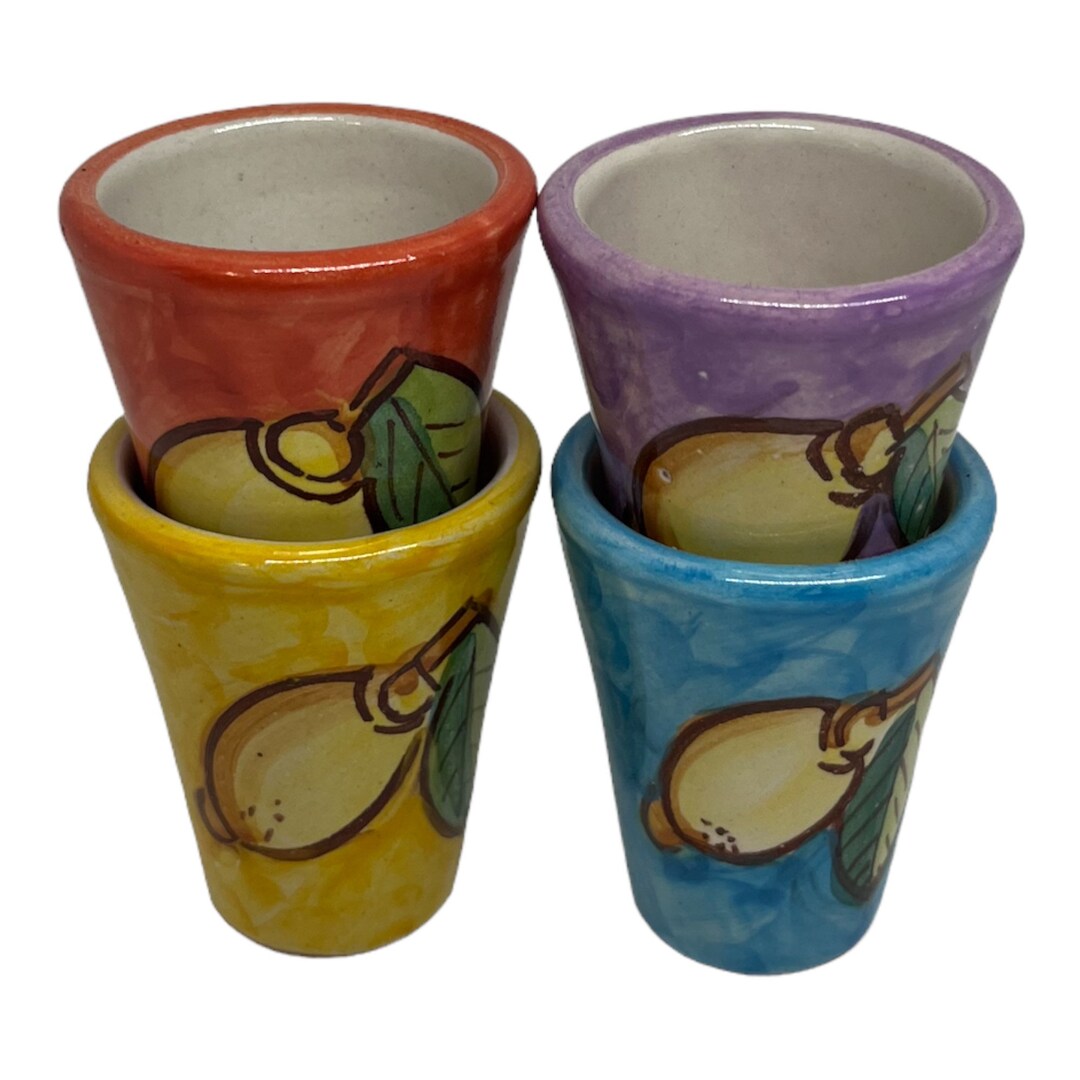 Limoncello Glass Set of 4 | Lemon Ceramic Liqueur Cups| Limoncello ...