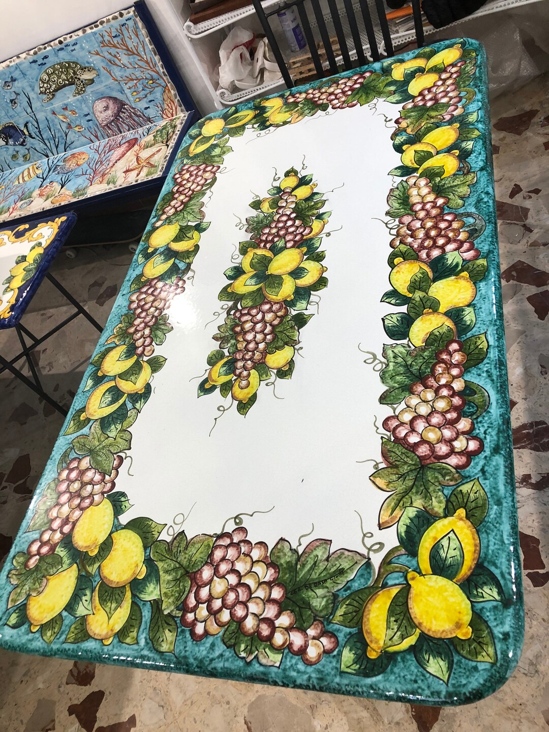 Italian Volcanic Outdoor Table With Iron Base Lemon Decor - Etsy