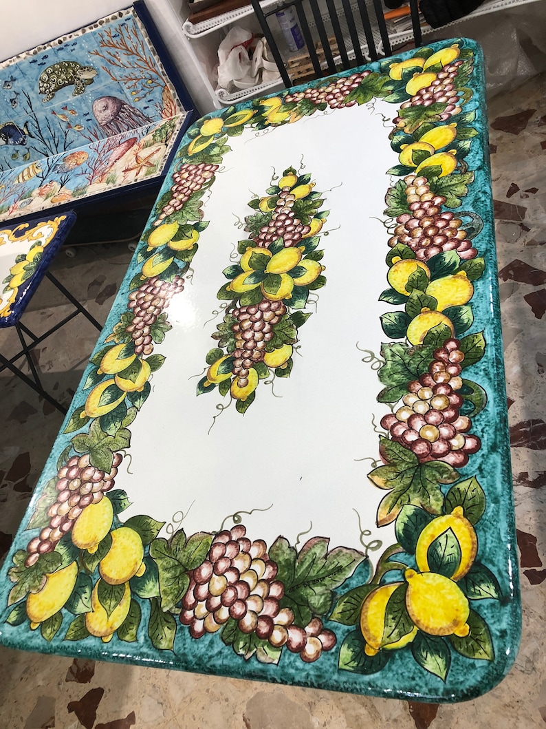 Italian Volcanic Outdoor Table With Iron Base Lemon Decor - Etsy