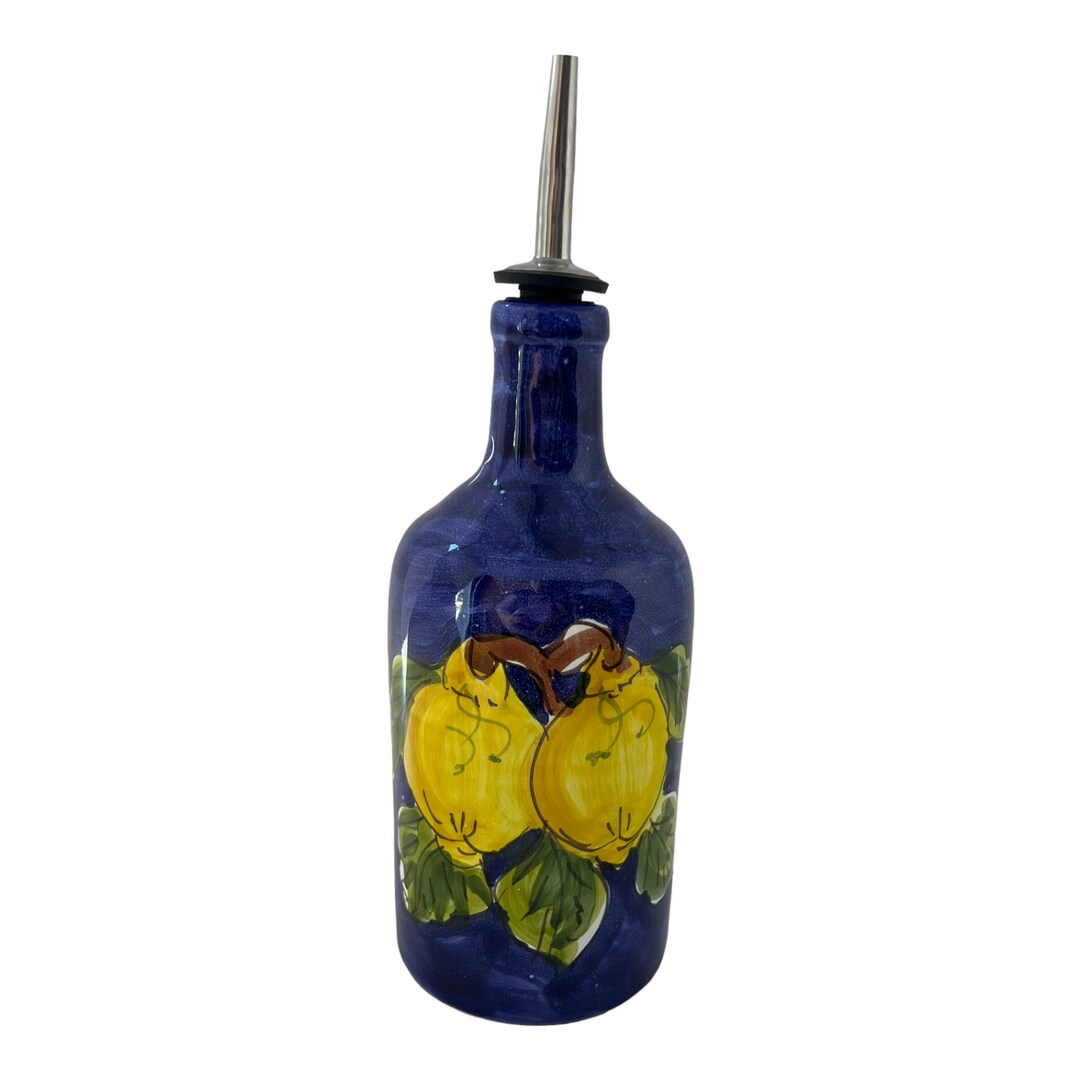 Ceramic Olive Oil Bottle | Italian Oil Decanter | Lemon Painted Cruet ...