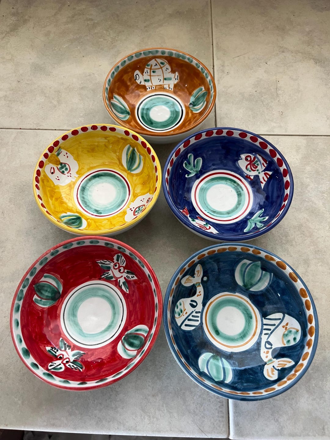 Ceramic Bowls Set of 5 | Italian Tableware | Vietri Style Dish Set | 5 ...