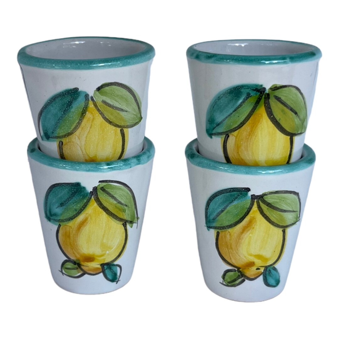 Limoncello Glass Set Four Ceramic Liqueur Cups Homemade Limoncello Gift ...