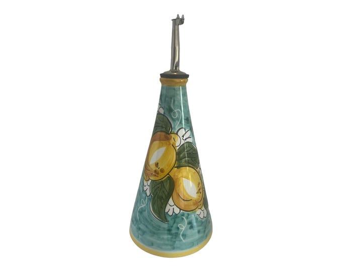 Ceramic Olive Oil Bottle | Italian Oil Decanter | Lemon Painted Cruet ...