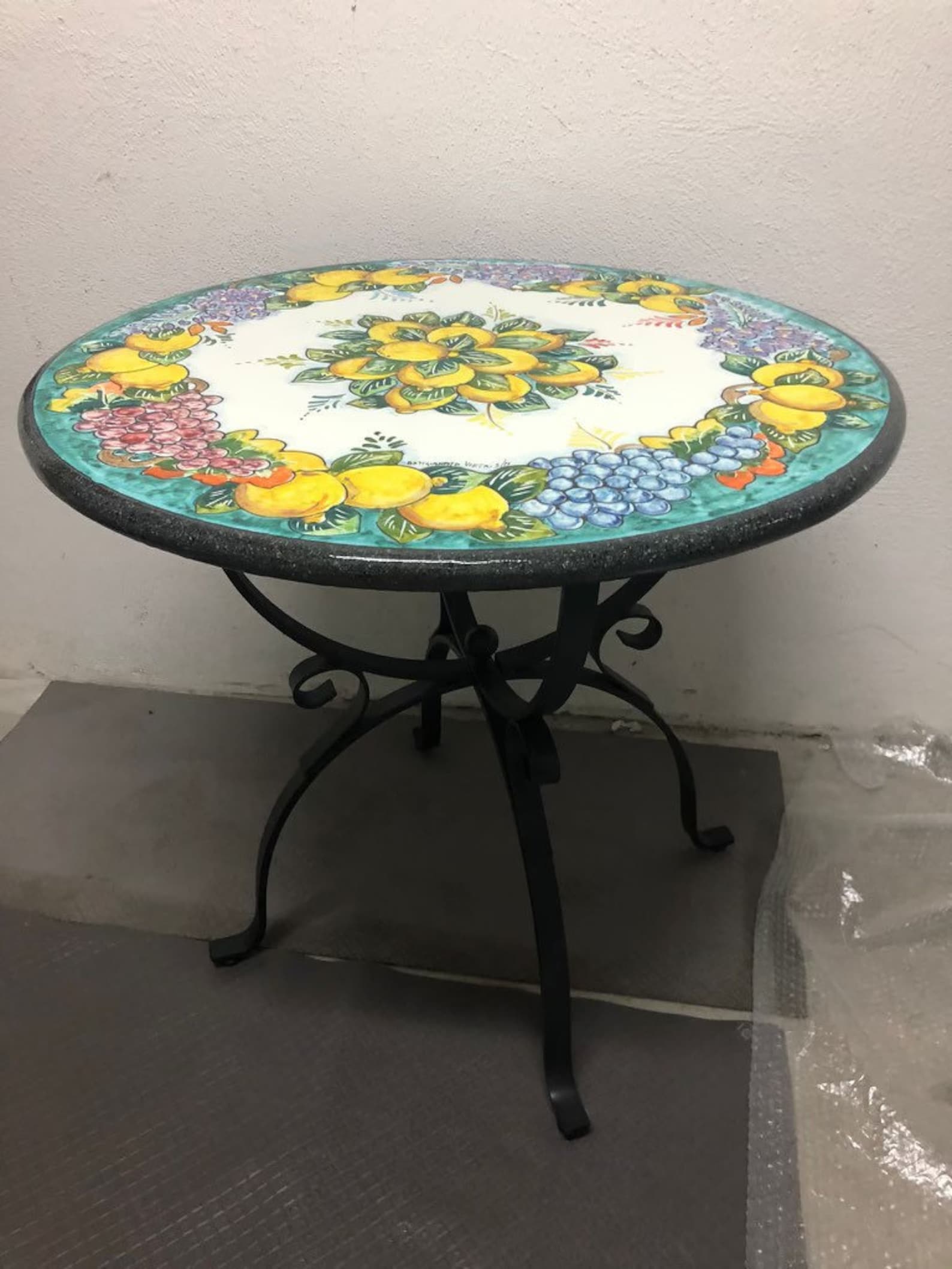 Italian Volcanic Outdoor Table With Iron Base Lemon Decorated Design - Etsy