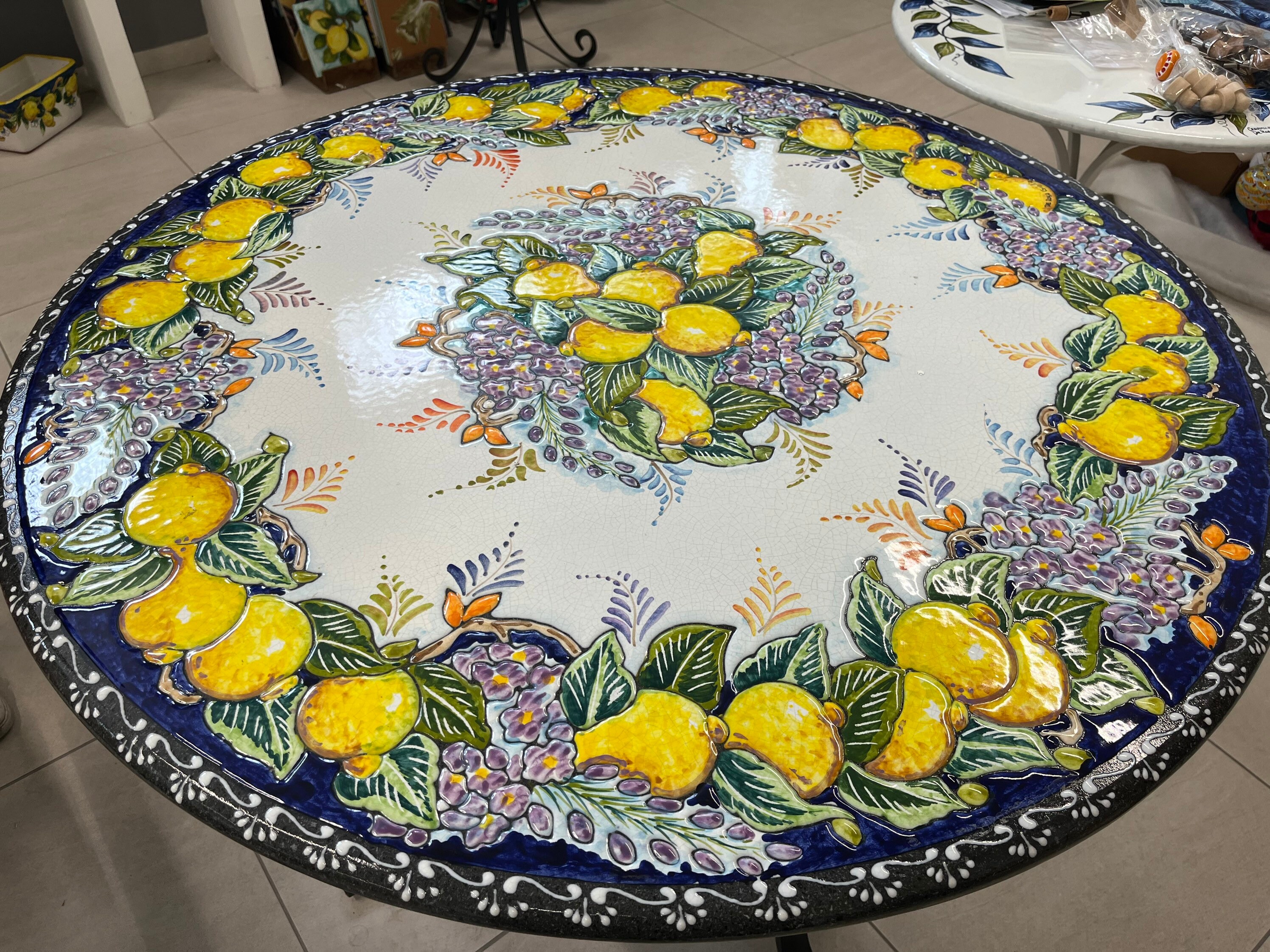 Italian Outdoor Table Iron Base Volcanic Table Lemon - Etsy