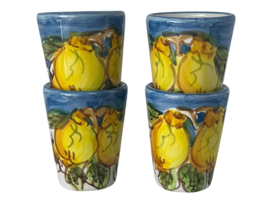 Limoncello Glass Set | Lemon Ceramic Liqueur Cups| Limoncello Lover ...