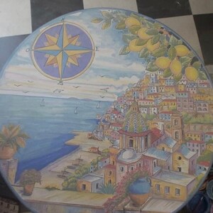 Positano Landscape Lava Stone Table | Hand Painted Table | All Weather ...