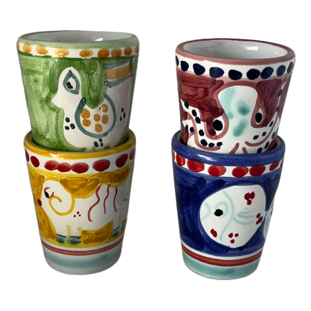 Limoncello Glass Set of 4 Vietri Style Cups Homemade Limoncello Gift ...