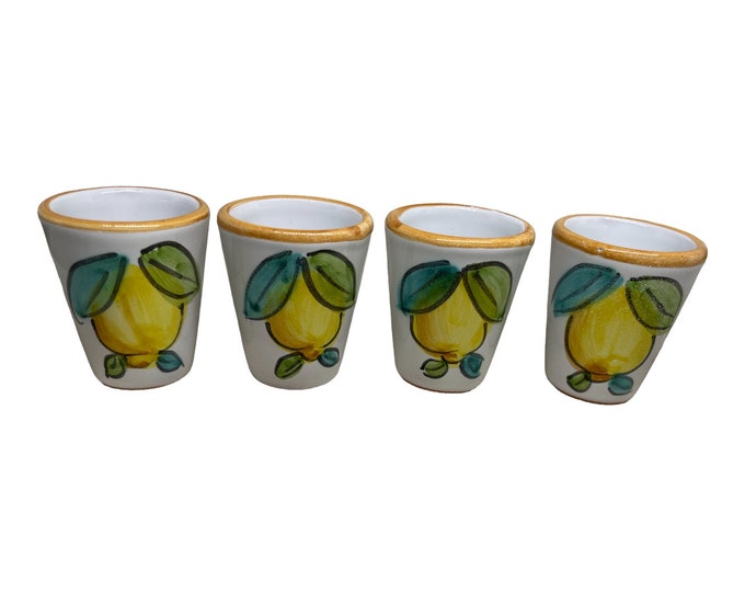 Limoncello Glass Set Four Ceramic Liqueur Cups Homemade Limoncello Gift ...