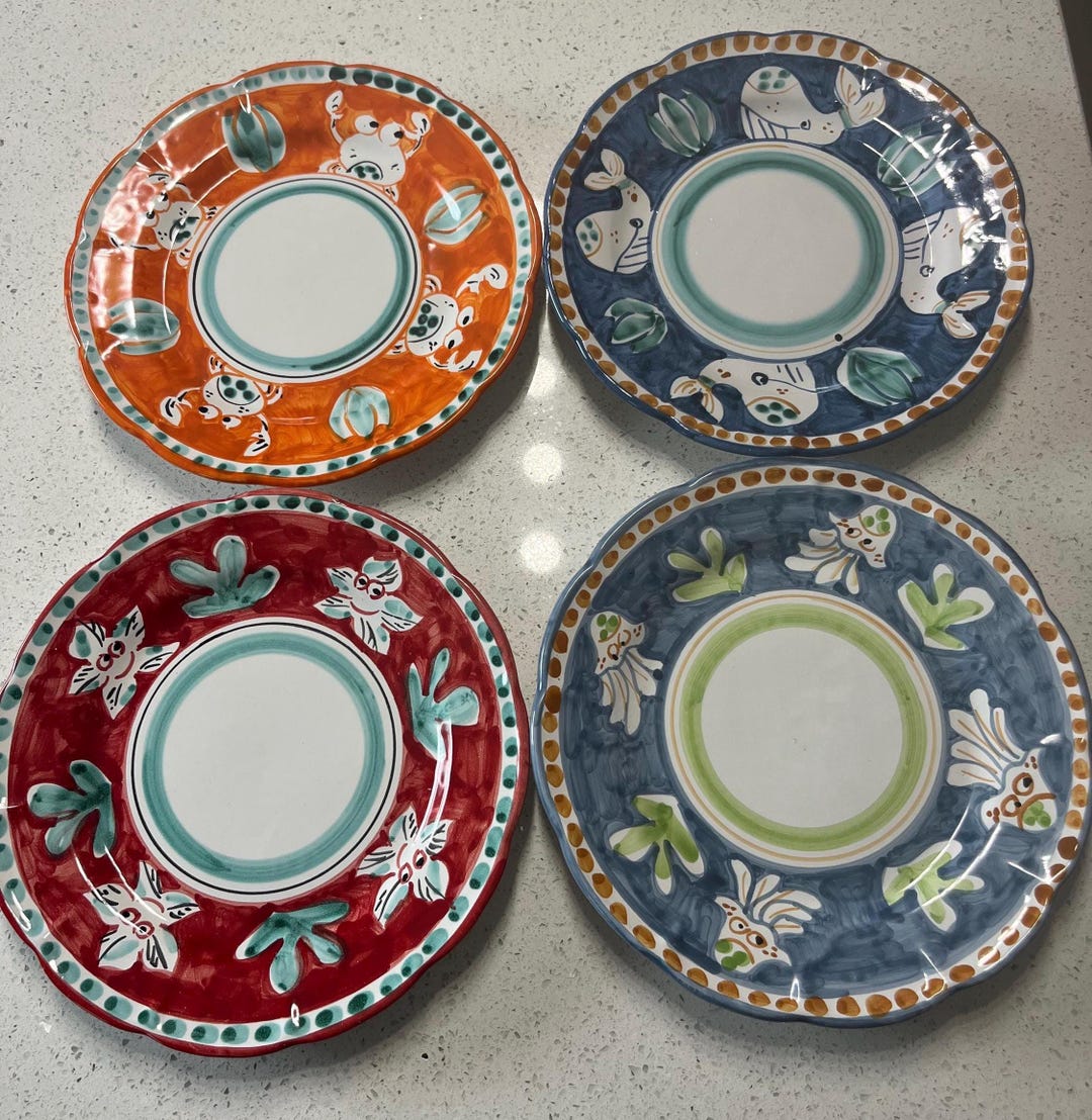 Handmade Italian Ceramic Dinner Plates: Vietri Style Animal Dishes, Set ...