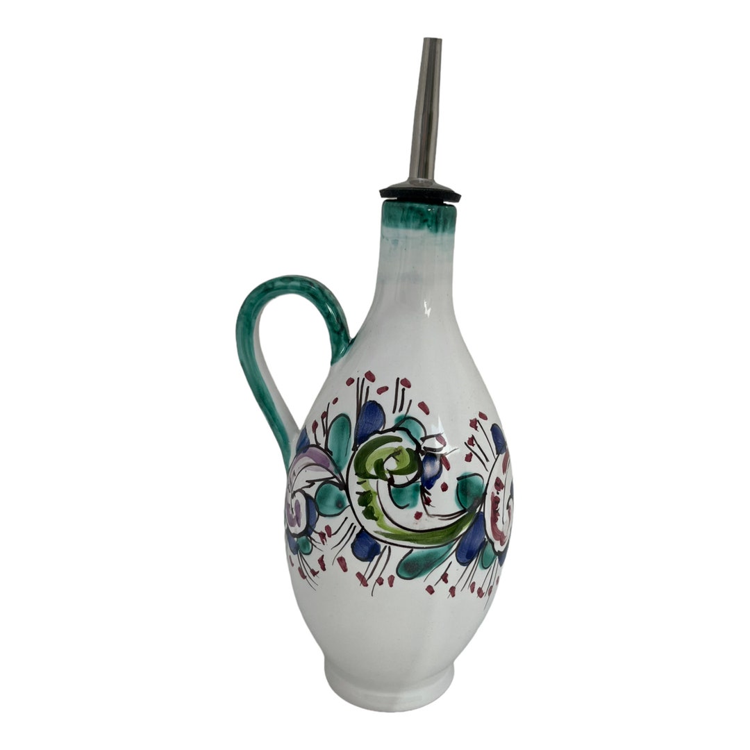 Ceramic Olive Oil Bottle | Italian Oil Decanter | Ceramic Painted Cruet ...