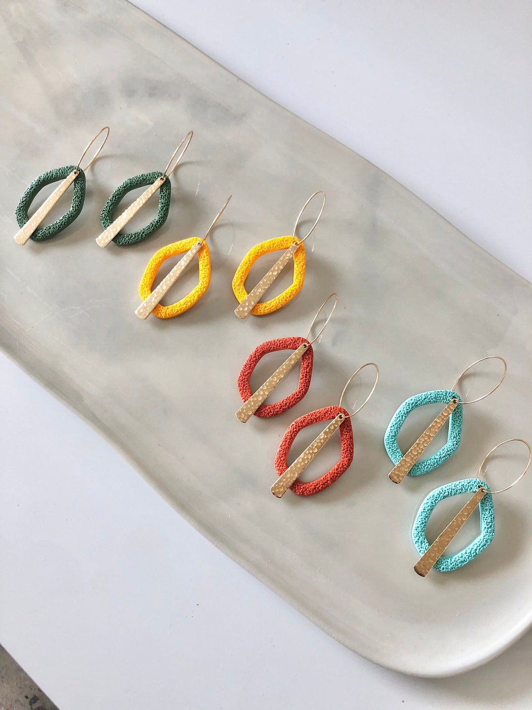 Nyla / Polymer Clay Geo Hoop Statement Textured Earrings/ Gift - Etsy